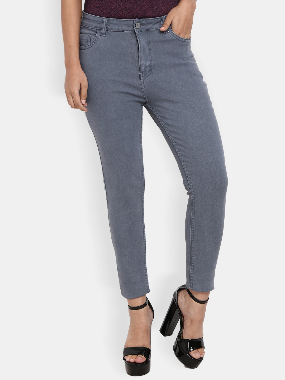 Buy V Mart Women Grey Solid Classic Jeans Jeans For Women 19096838