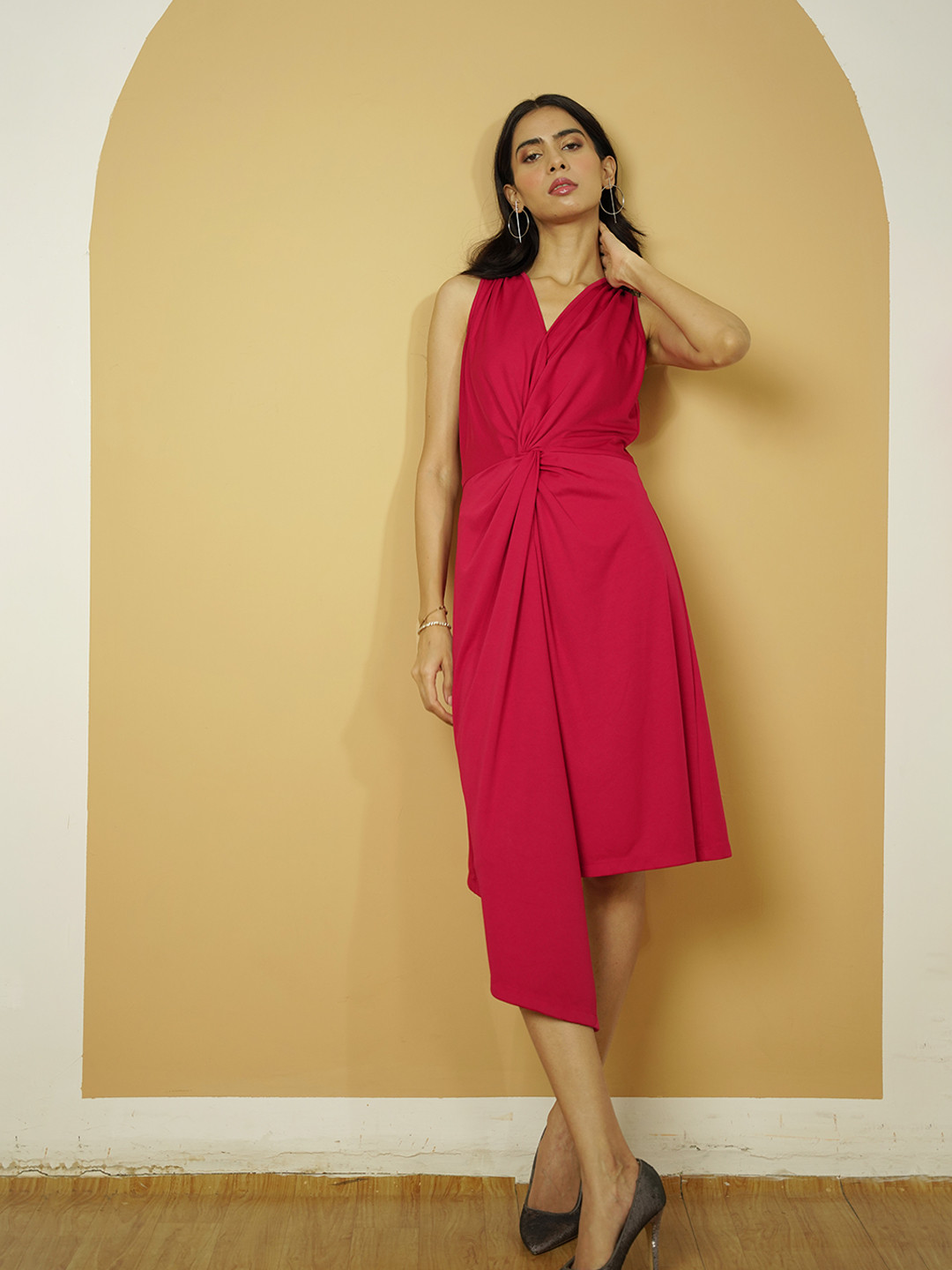 Buy Taurus Pink Twisted Wrap Midi Dress - Dresses for Women 19098072 ...