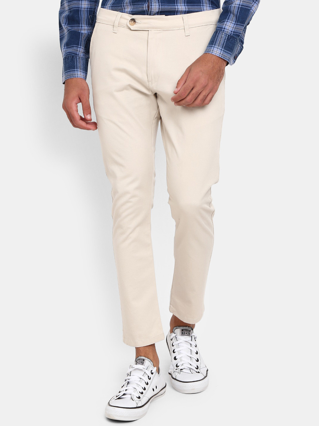 Buy V Mart Men Cream Coloured Classic Chinos Trousers - Trousers for ...