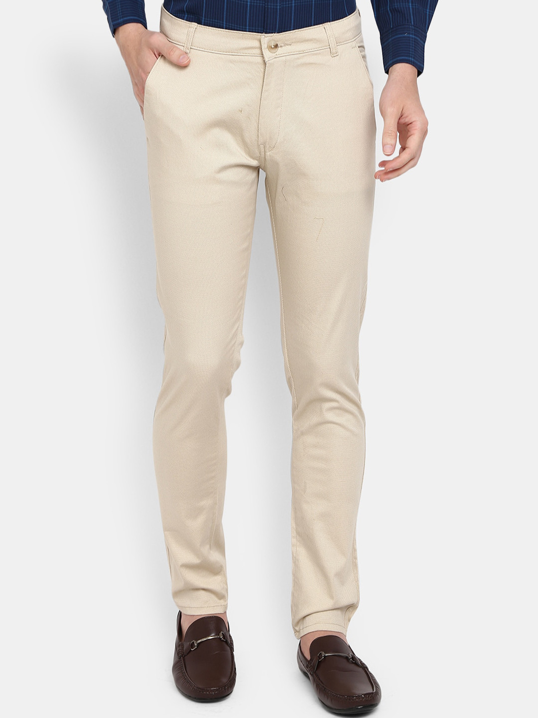 Buy V Mart Men Cream Coloured Classic Slim Fit Chinos Trousers ...