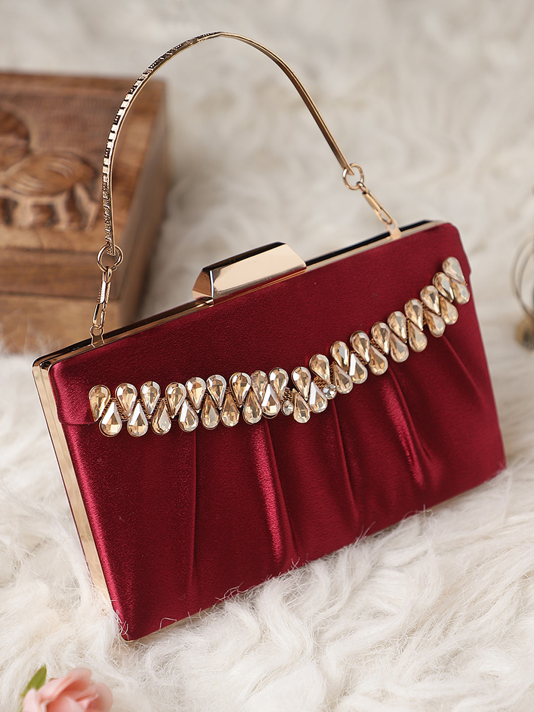 Buy Exotic Red & Gold Toned Embellished Box Clutch - Clutches for Women ...