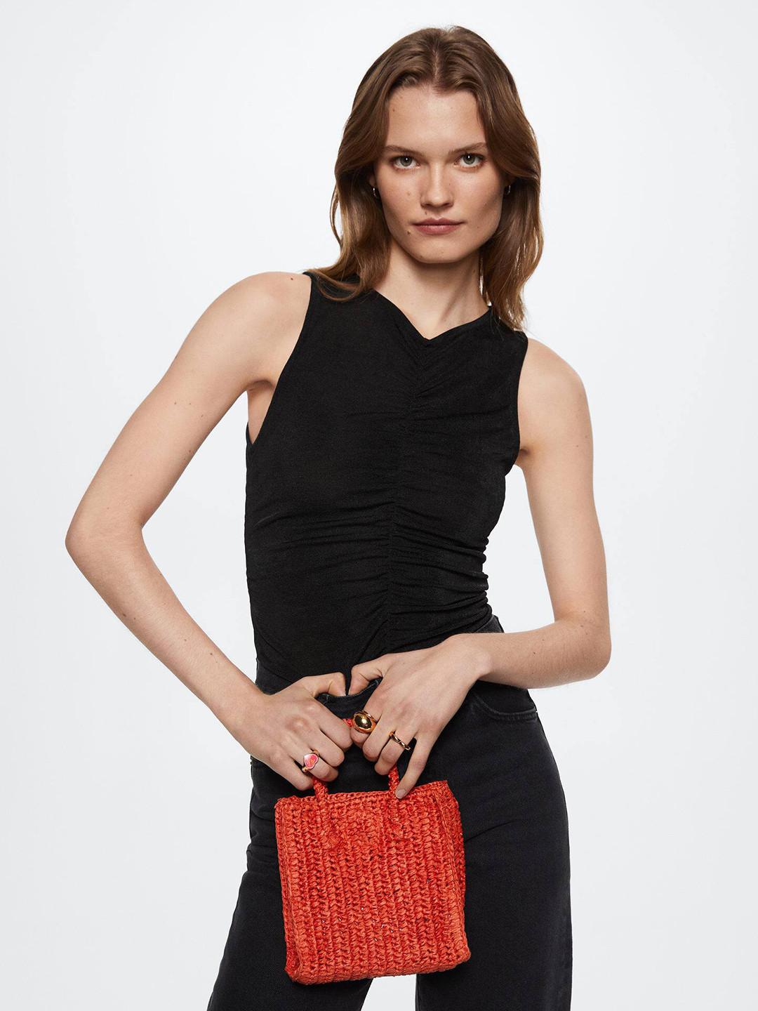 Buy MANGO Women Black Solid Ruched Top - Tops for Women 19100718 | Myntra