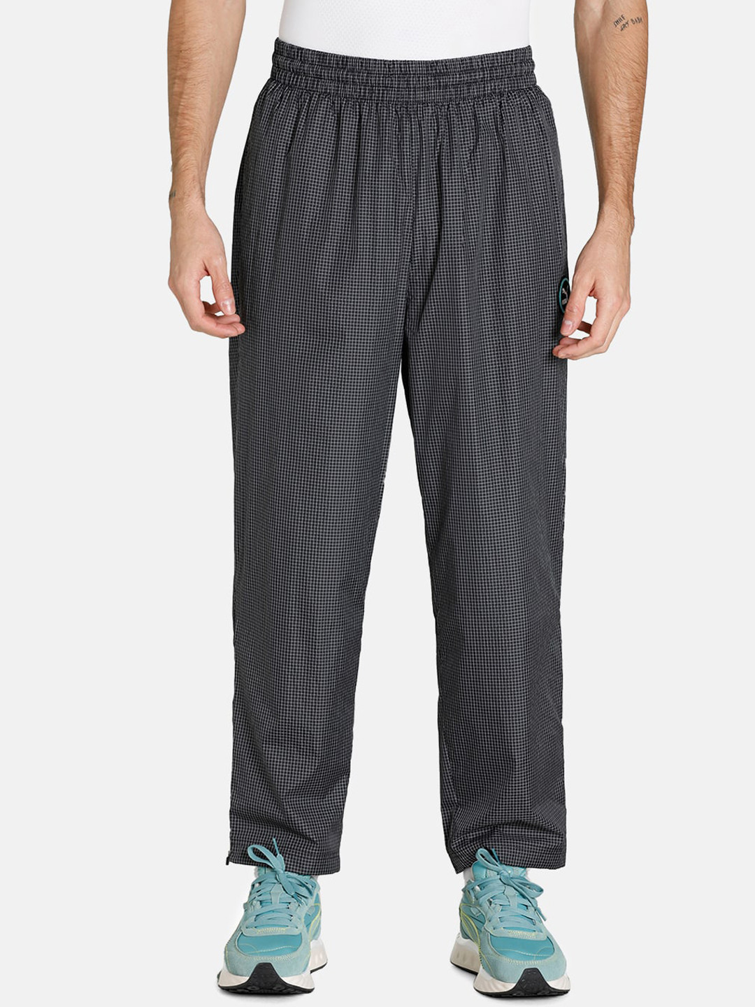 Buy Puma Men Black Micro Check SWxP Woven Relaxed Fit Track Pant ...