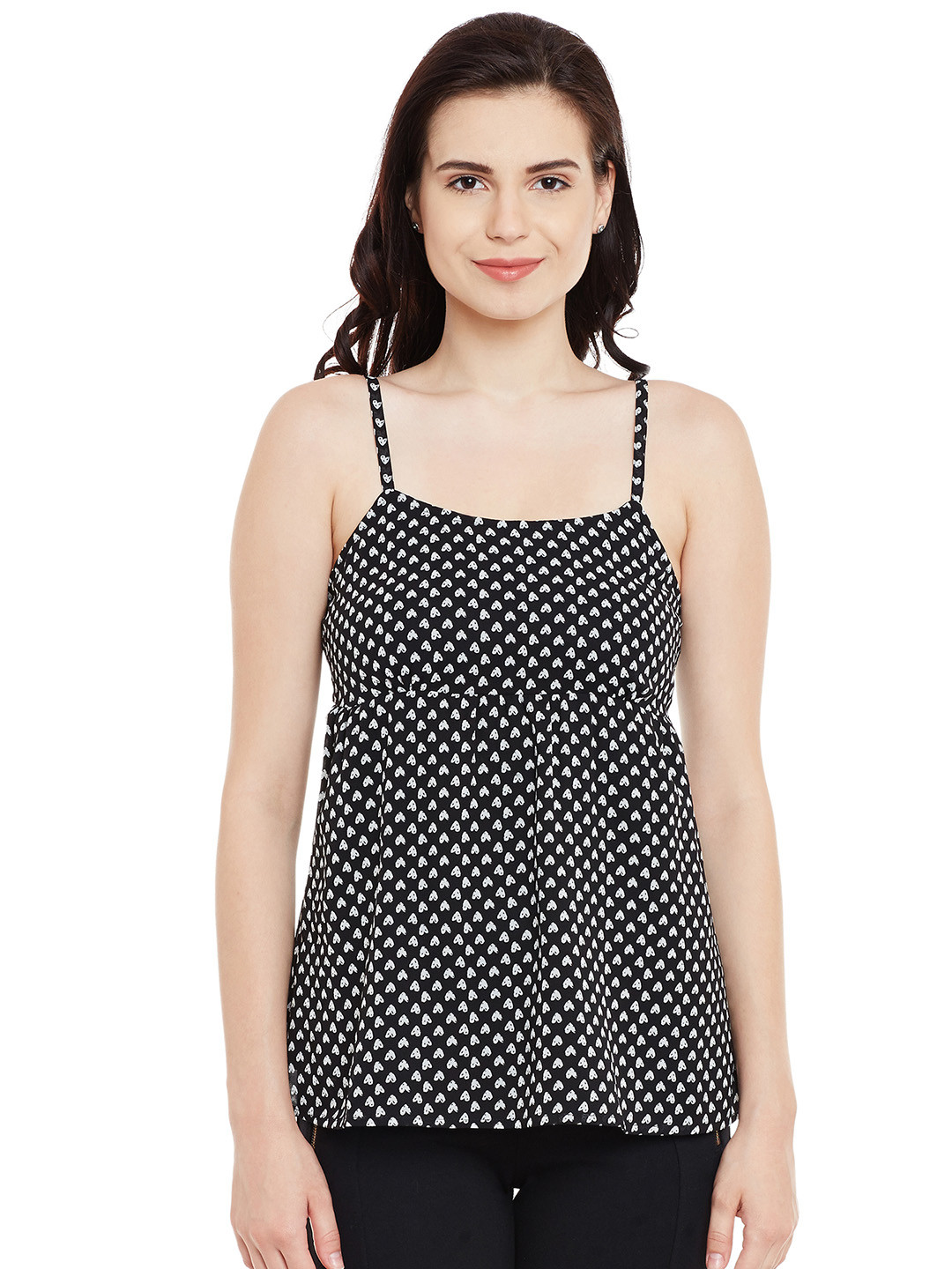 Buy The Vanca Women Black Printed Polyester Georgette Empire Line Top ...