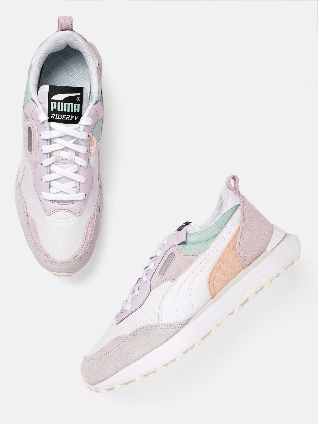 Buy Puma Unisex White & Lavender Rider FV Future Vintage Colourblocked ...