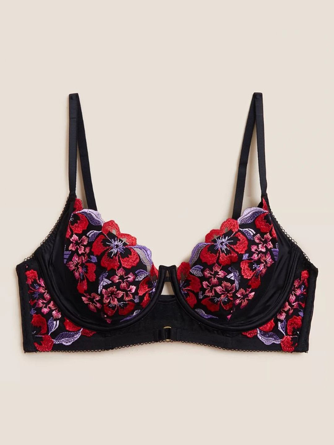 Buy Marks & Spencer Black & Red Floral Bra Underwired Lightly Padded ...