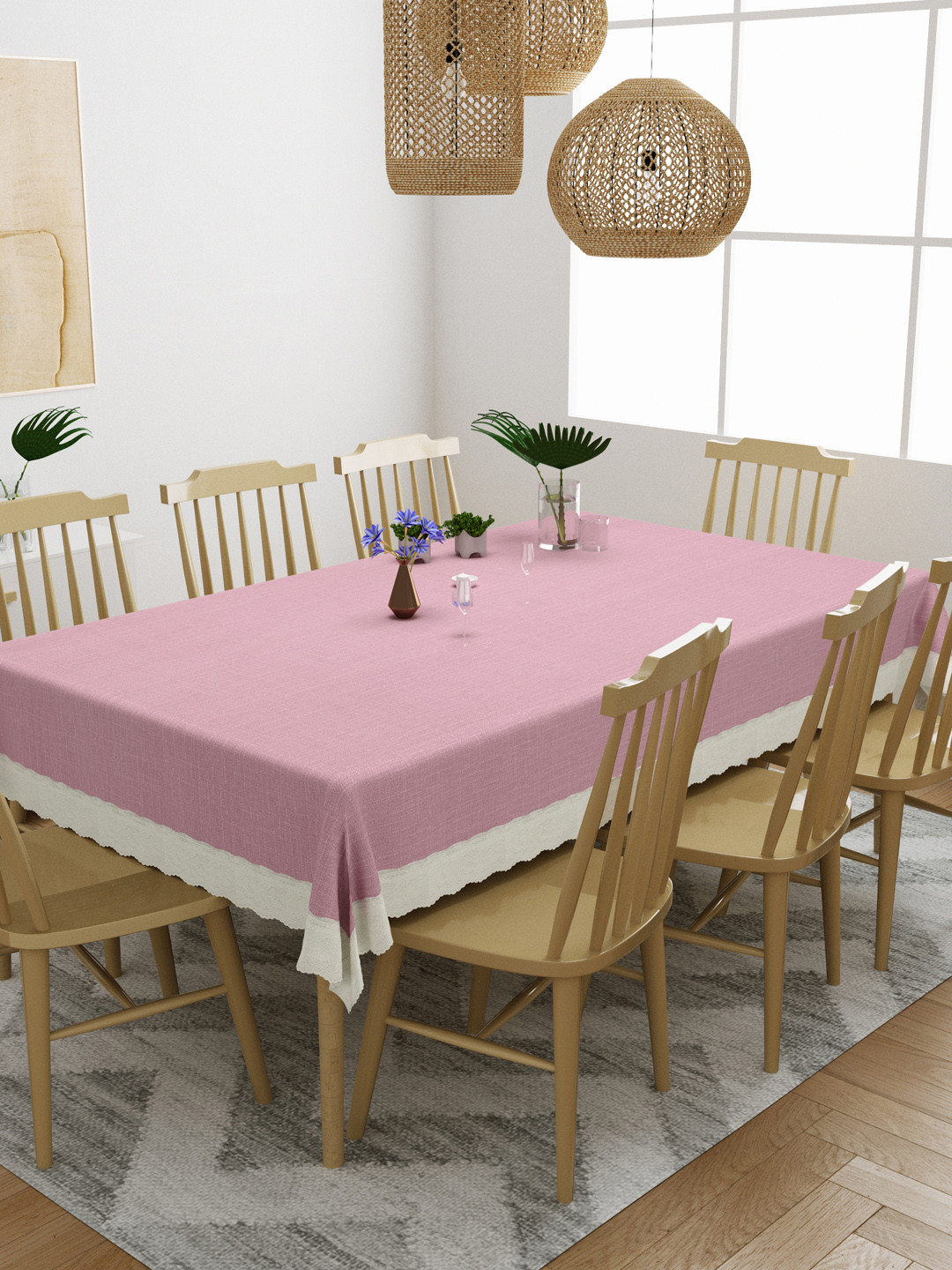 Buy DREAM WEAVERZ Pink Solid 8 Seater Table Covers - Table Covers for ...
