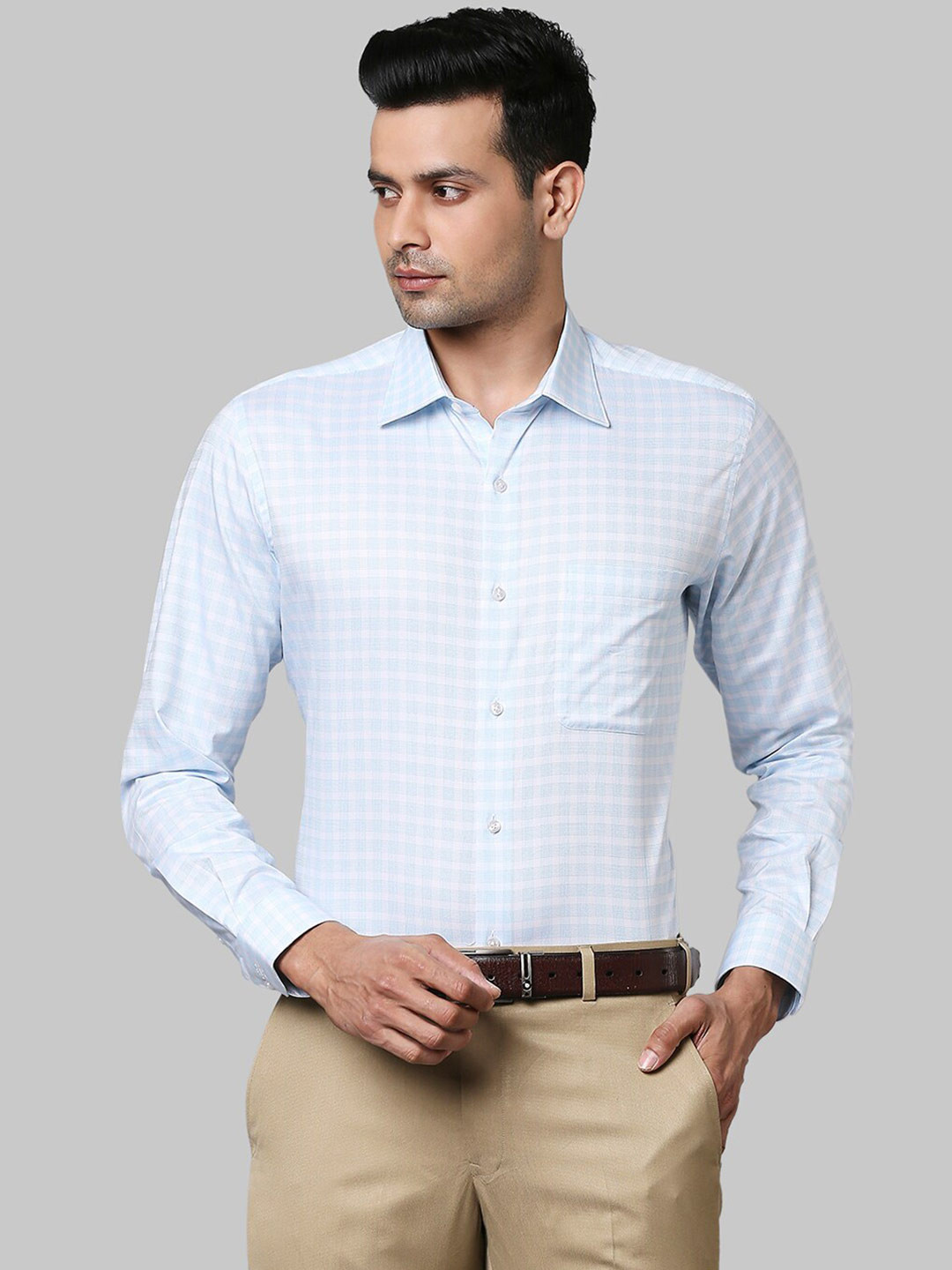 Buy Raymond Men Regular Fit Blue Checked Formal Shirt - Shirts for Men ...
