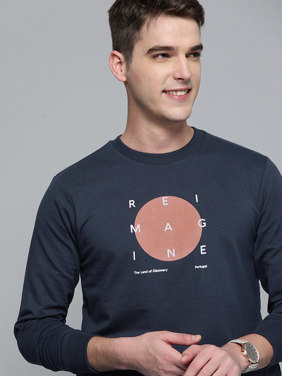 Buy Mast And Harbour Men Navy Blue Printed Sweatshirt Sweatshirts For