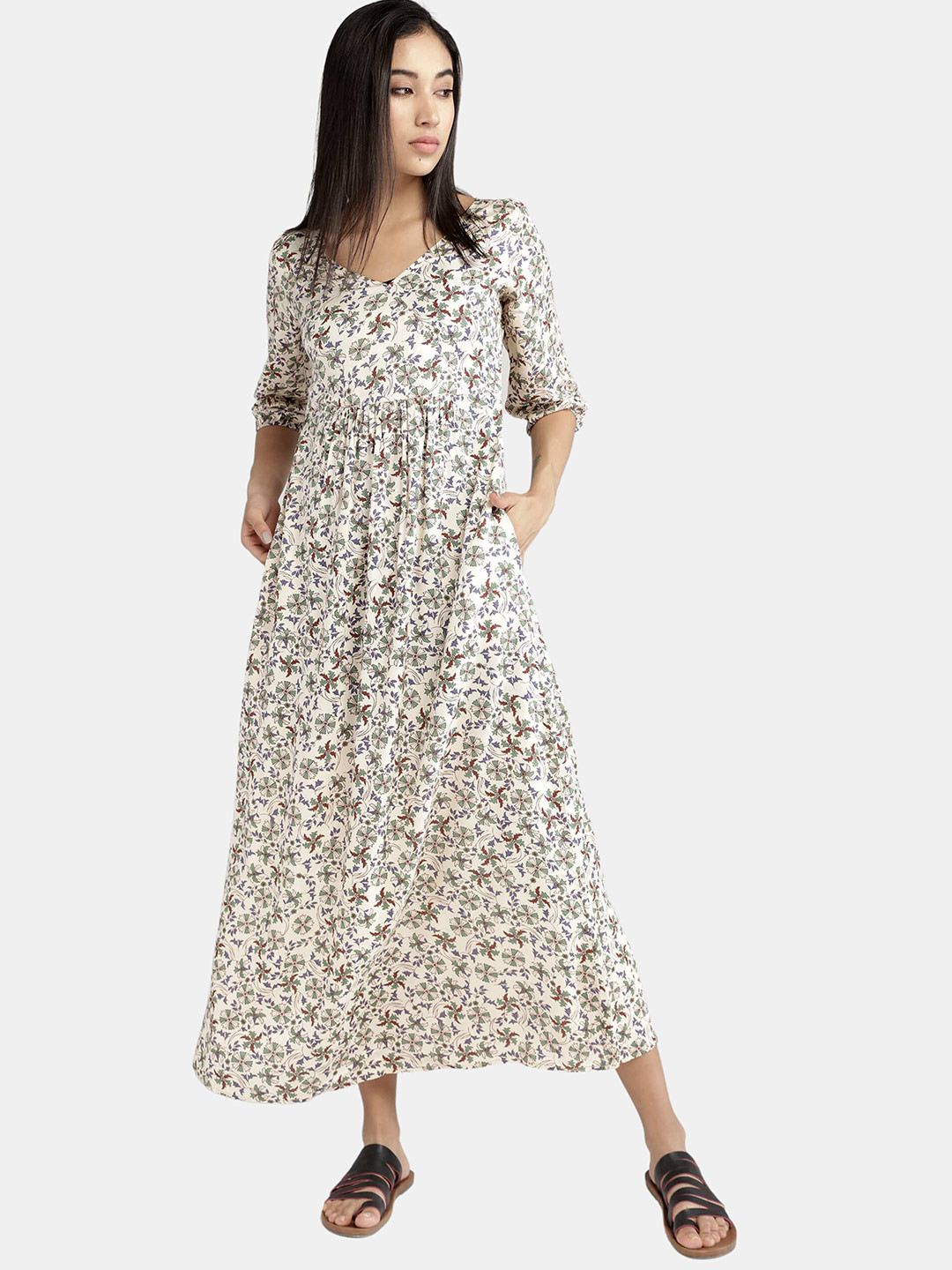 Buy IDK Cream Coloured Floral Maxi Dress - Dresses for Women 19112036 ...
