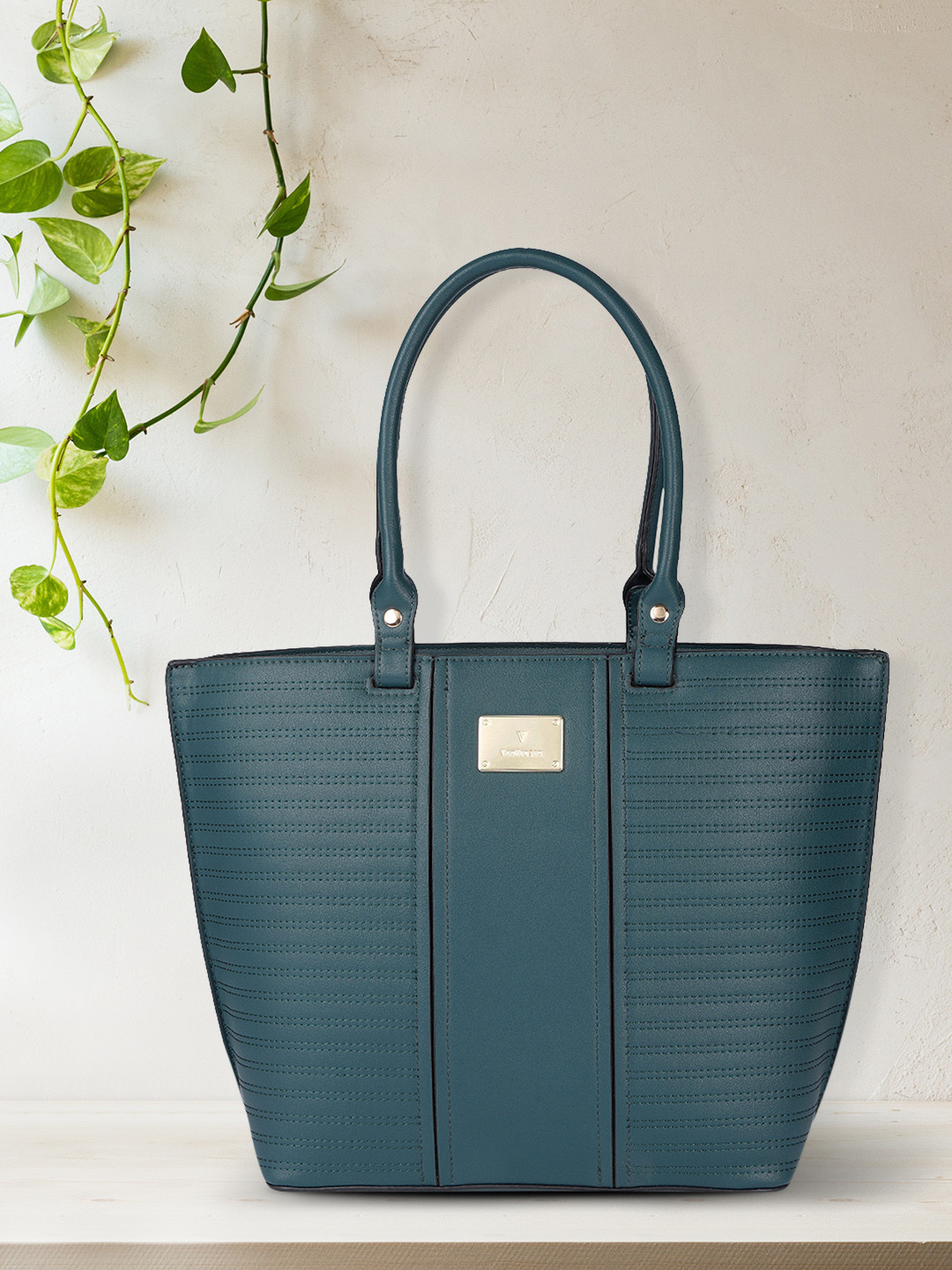 Buy Van Heusen Teal Green Textured PU Regular Structured Handheld Bag - Handbags for Women ...