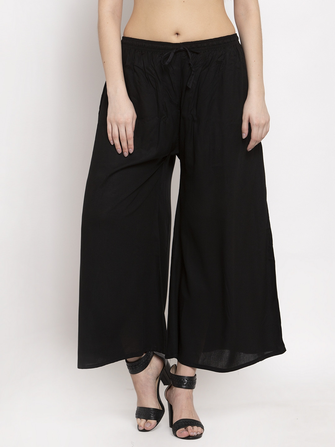 Buy Miaz Lifestyle Women Peach & Black Set Of 2 Flared Knitted Palazzos ...