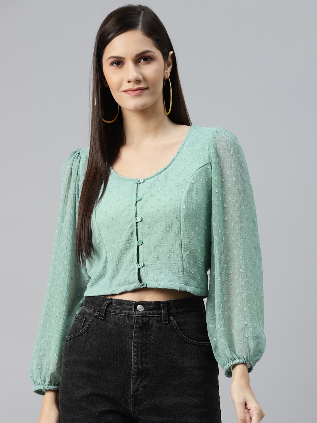 Buy Pluss Green Shirt Style Crop Top Tops For Women 19117412 Myntra