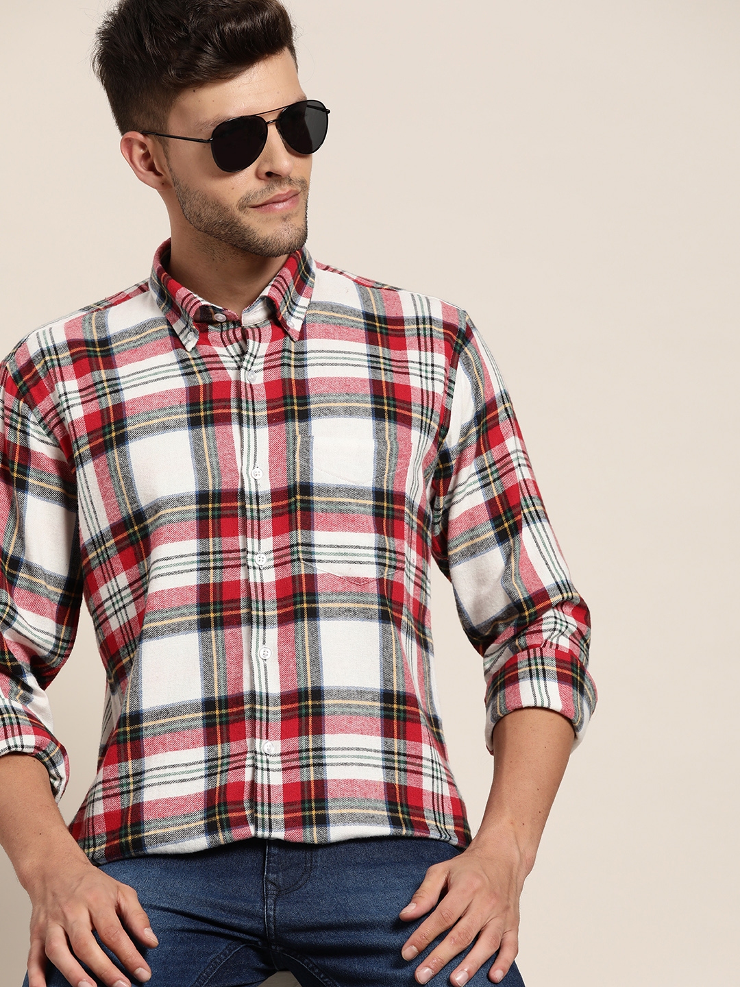 Buy Hancock Men Red Slim Fit Tartan Checks Checked Pure Cotton Flannel