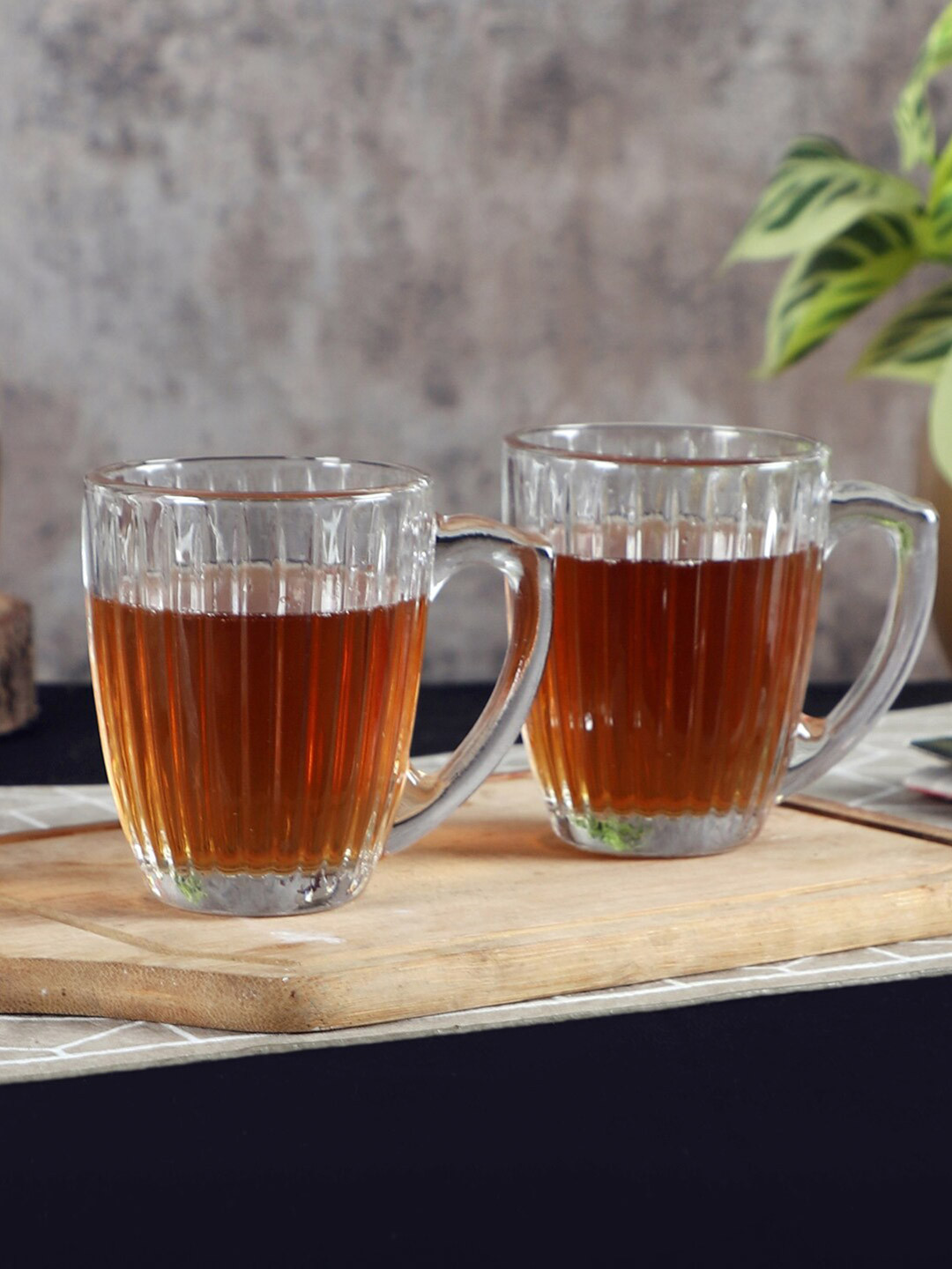 Buy Ceradeco Set Of 6 Transparent Textured Glass Transparent Mugs ...