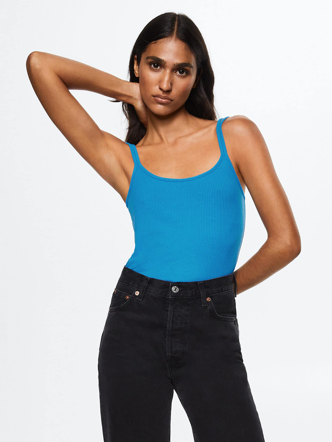 Buy MANGO Blue Solid Shoulder Strap Top - Tops for Women 19120012 | Myntra