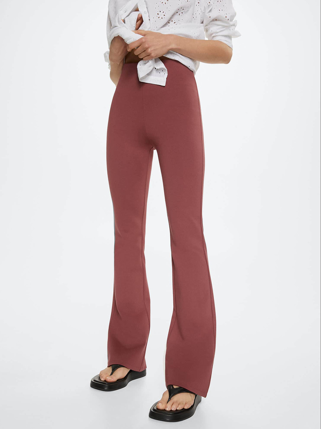Buy MANGO Women Rust Red Solid Flared Leggings - Leggings for Women ...