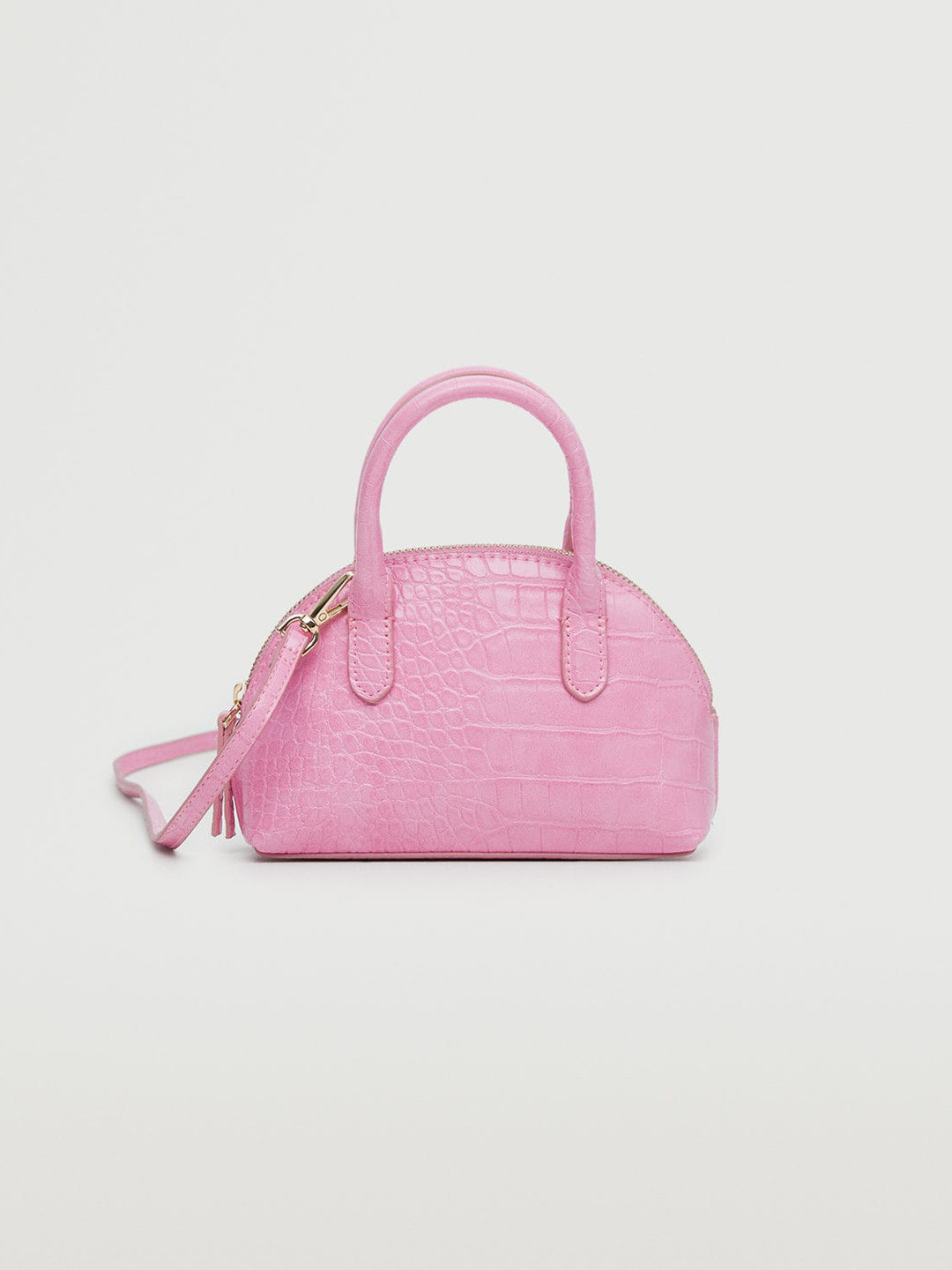 Buy MANGO Women Pink Croc Textured Structured Handheld Bag - Handbags ...