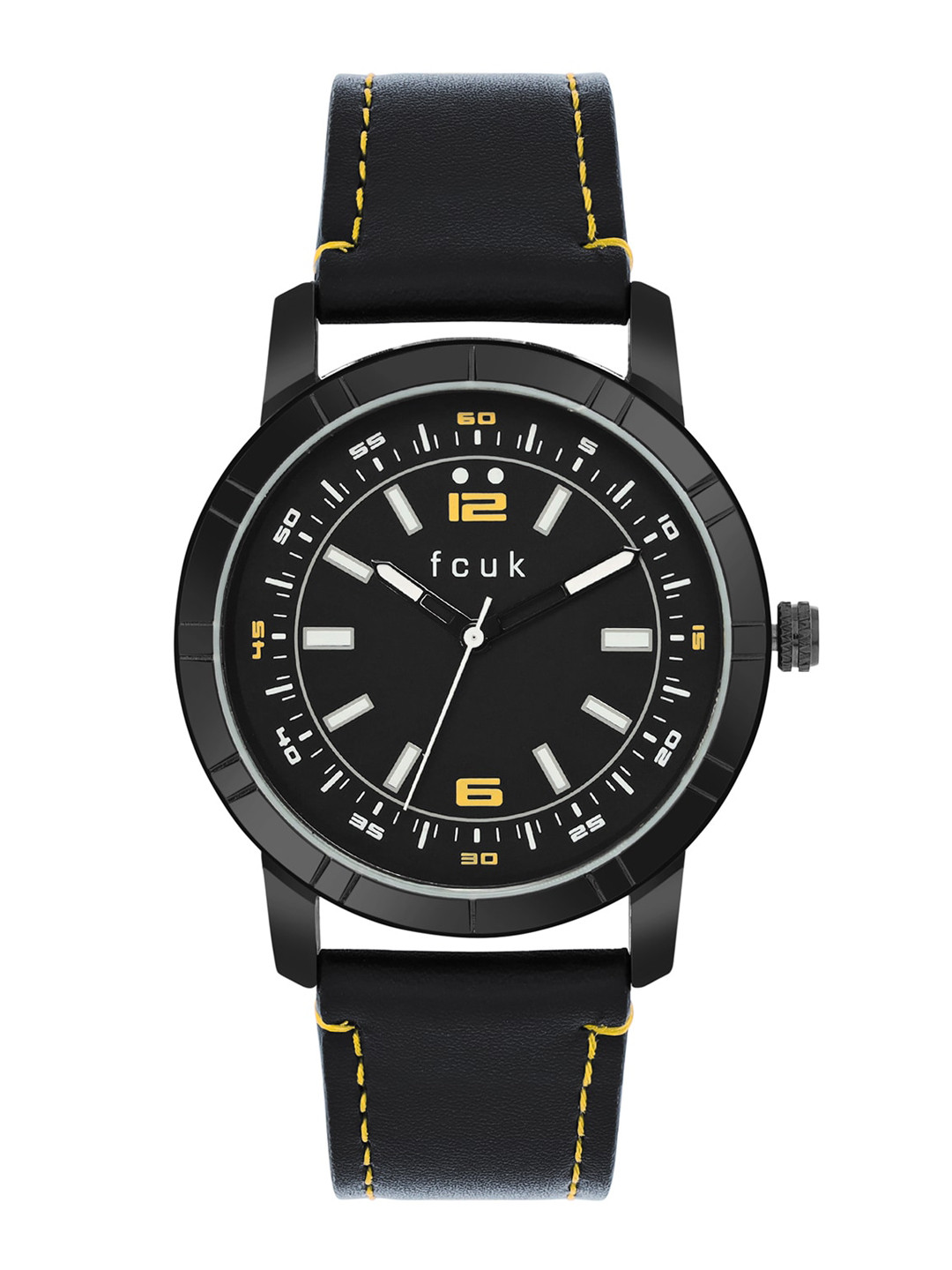 Buy FCUK Men Black Dial & Black Leather Straps Analogue Watch FK00012F ...