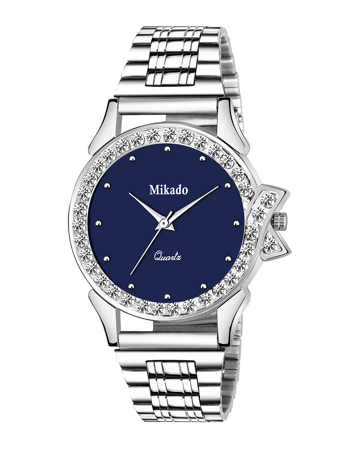 Buy Mikado Women Blue Brass Embellished Dial & Silver Toned Stainless ...