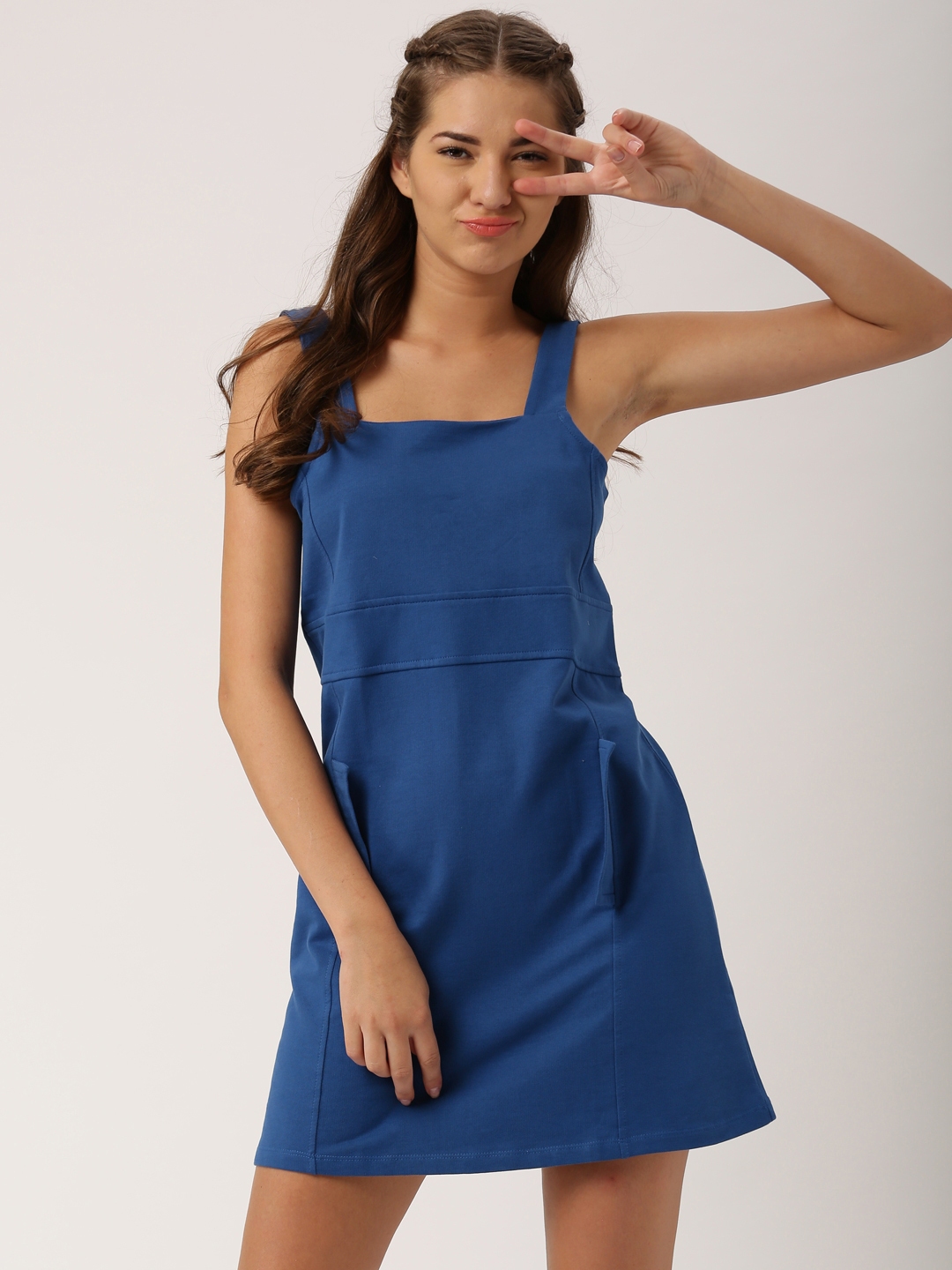 Buy Dressberry Women Blue Solid Pinafore Dress Dresses For Women 1912150 Myntra