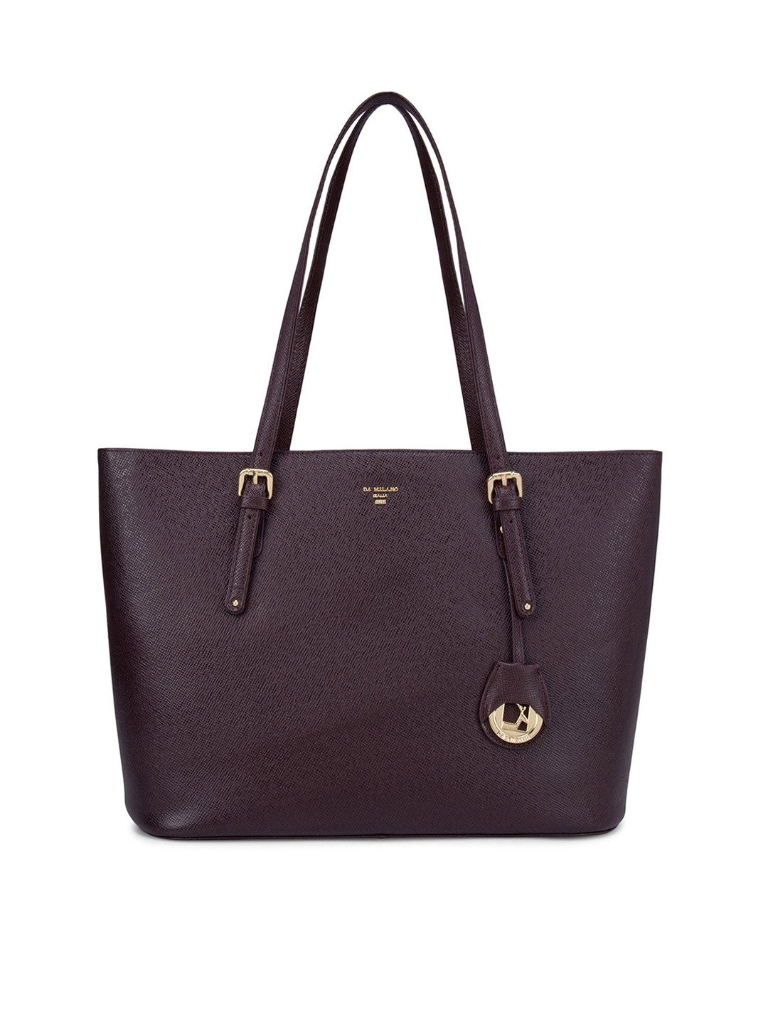 Buy Da Milano Burgundy Textured Leather Structured Shoulder Bag ...