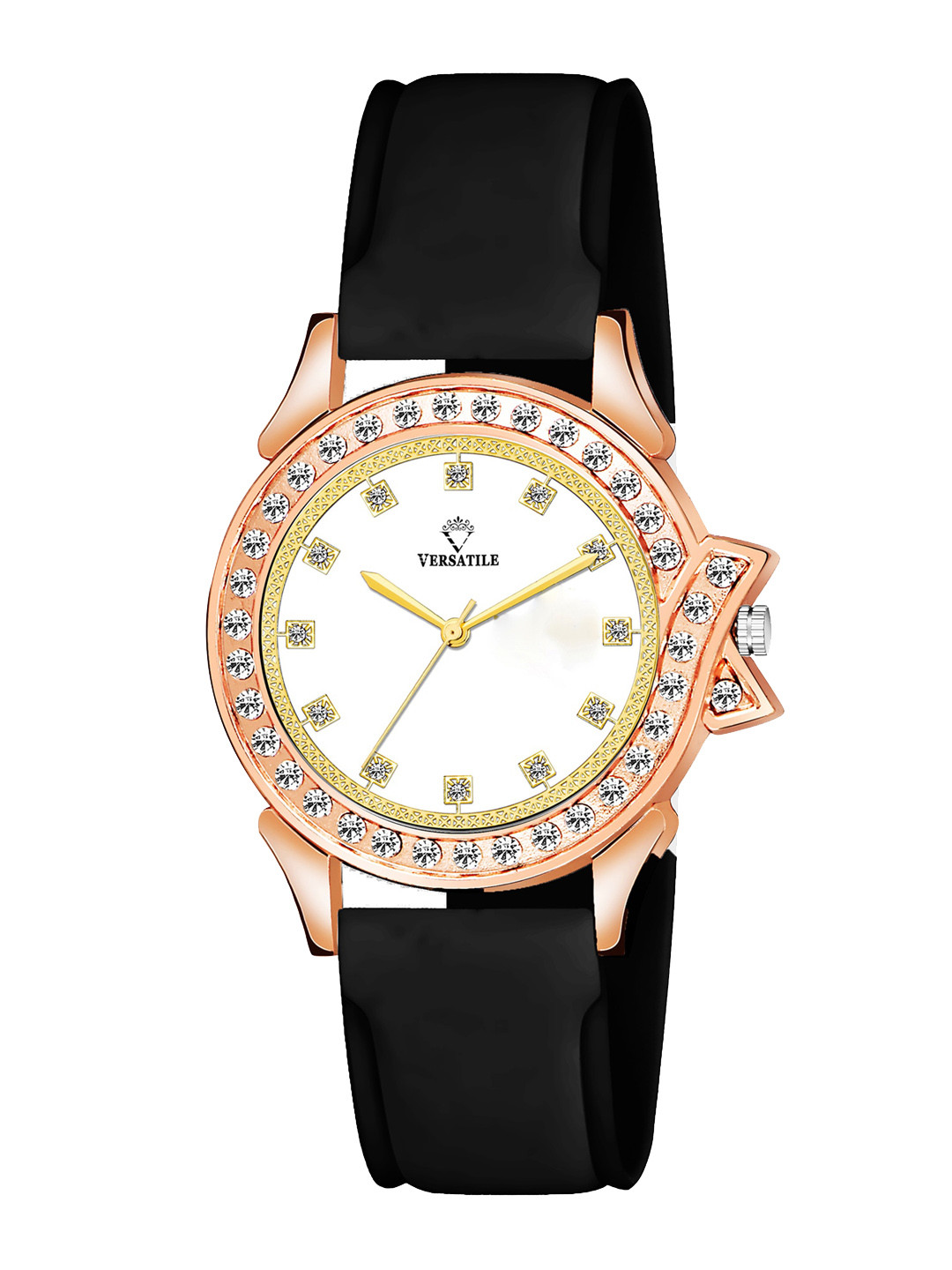 Buy Versatile Women White Brass Embellished Dial & Black Straps ...