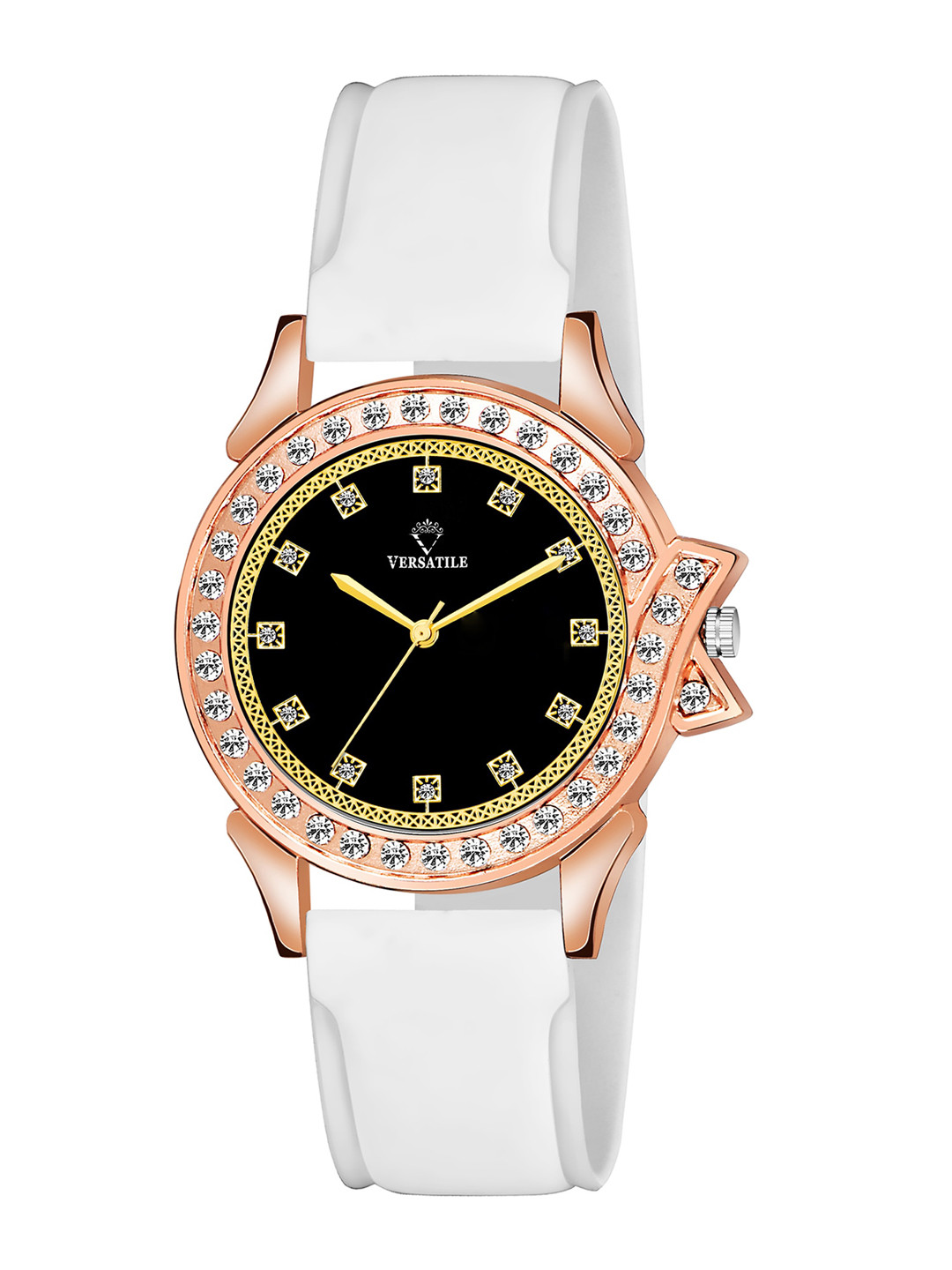 Buy Versatile Women Black Brass Embellished Dial & White Straps ...