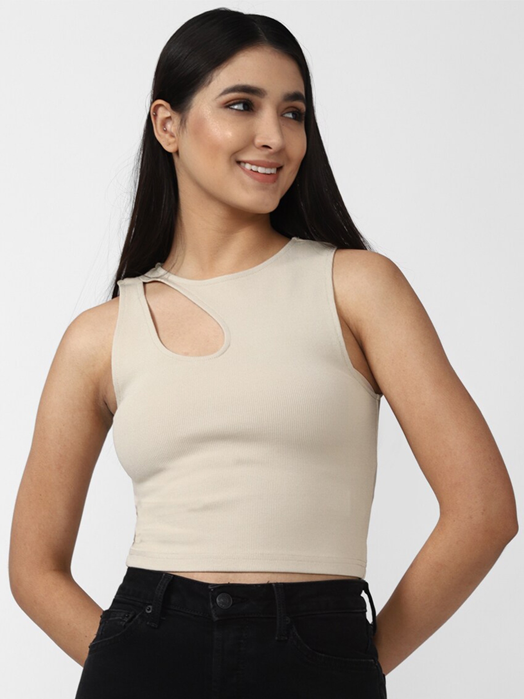 Buy Forever 21 Women Beige Solid Crop Top Tops For Women 19123008