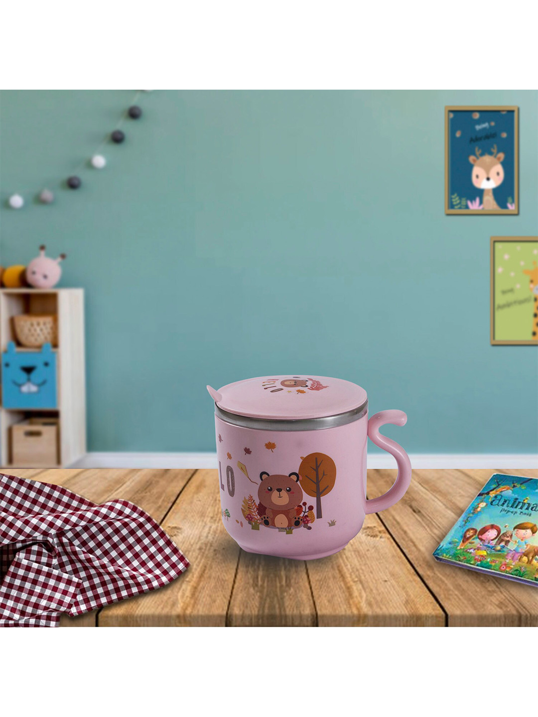 Buy Baby Moo Pink & Brown Printed Plastic Glossy 1 Set Of Cups And Mugs ...