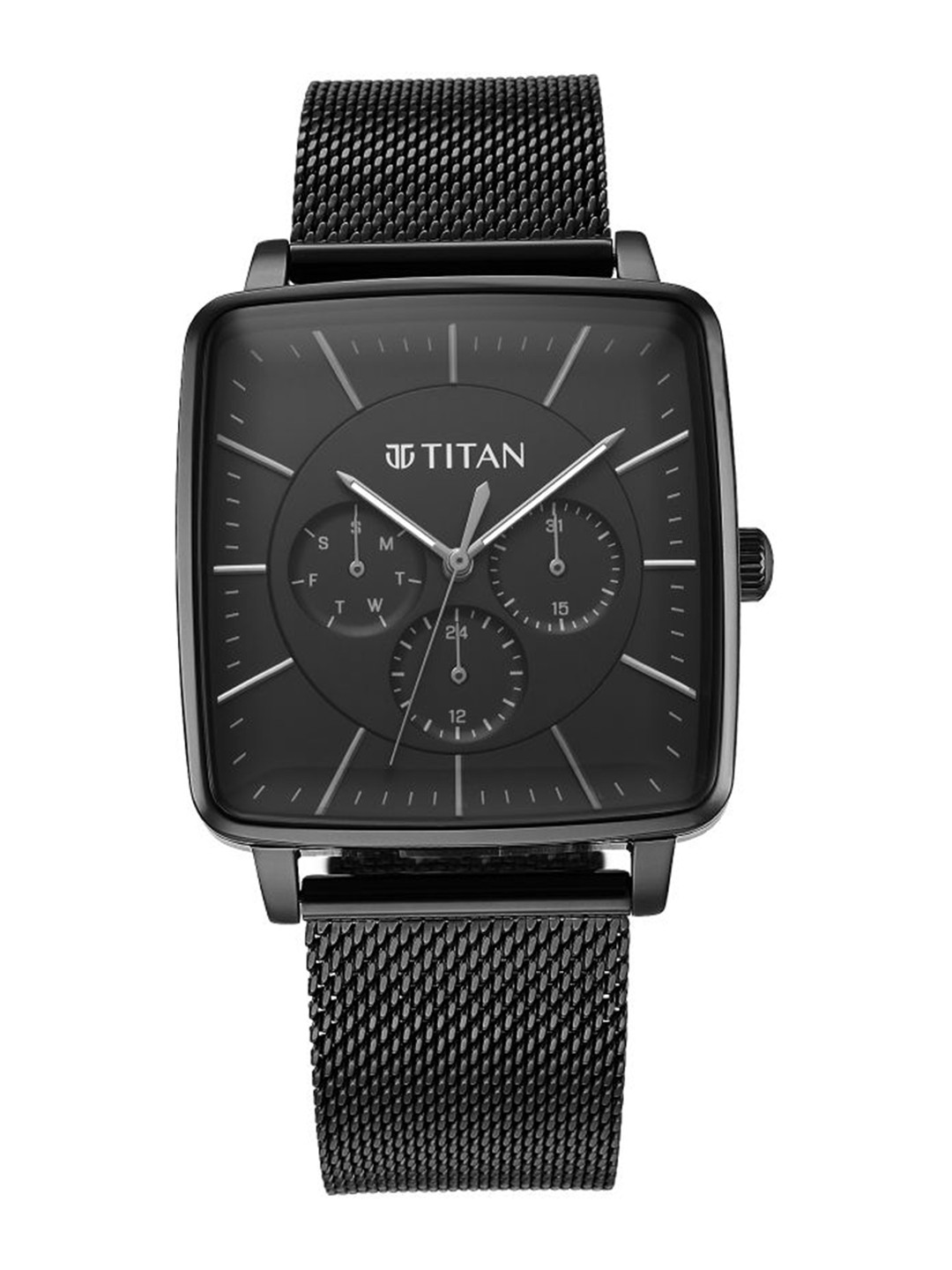 Buy Titan Men Black Dial & Black Stainless Steel Textured Straps ...