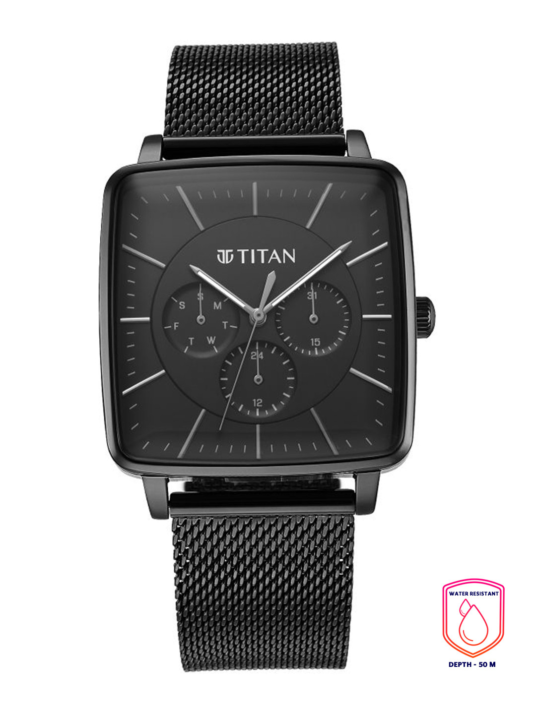 Buy Titan Men Black Dial & Black Stainless Steel Textured Straps ...