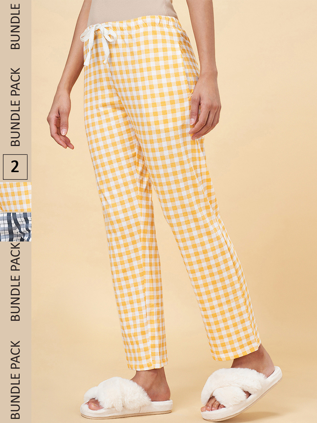 Buy Dreamz By Pantaloons Women Set Of 2 Checked Cotton Lounge Pants ...