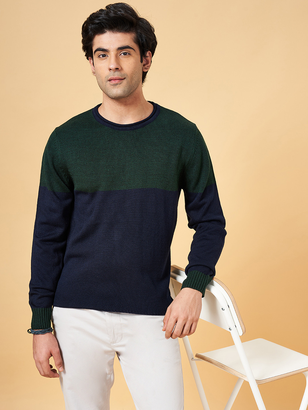 Buy BYFORD By Pantaloons Men Navy Blue Colourblocked Pullover ...
