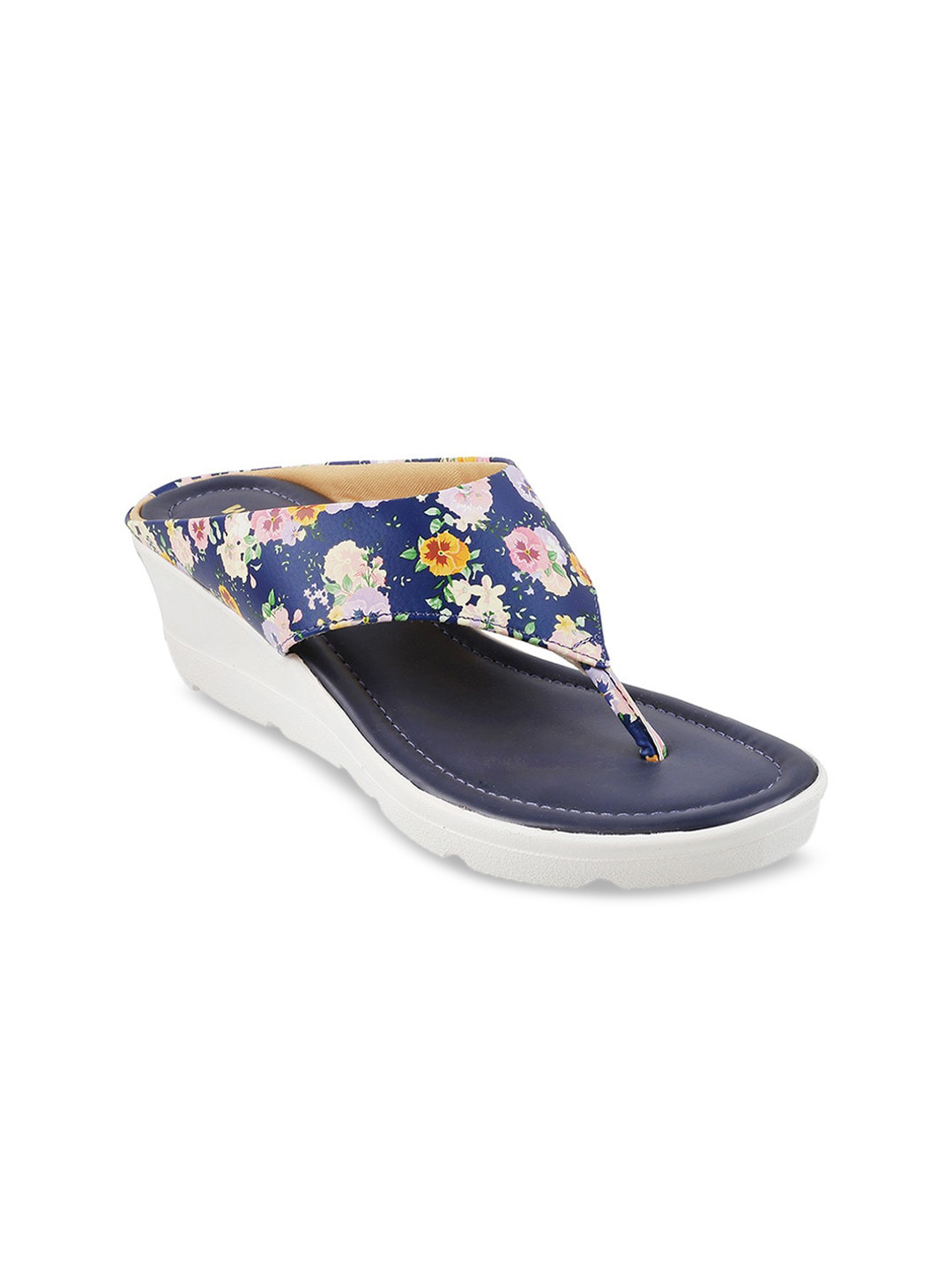 Buy WALKWAY By Metro Blue & White Printed Wedge Sandals - Heels for ...