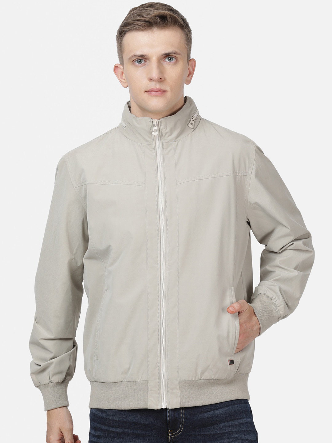 Buy T Base Men Cream Coloured Windcheater Bomber Jacket - Jackets for ...