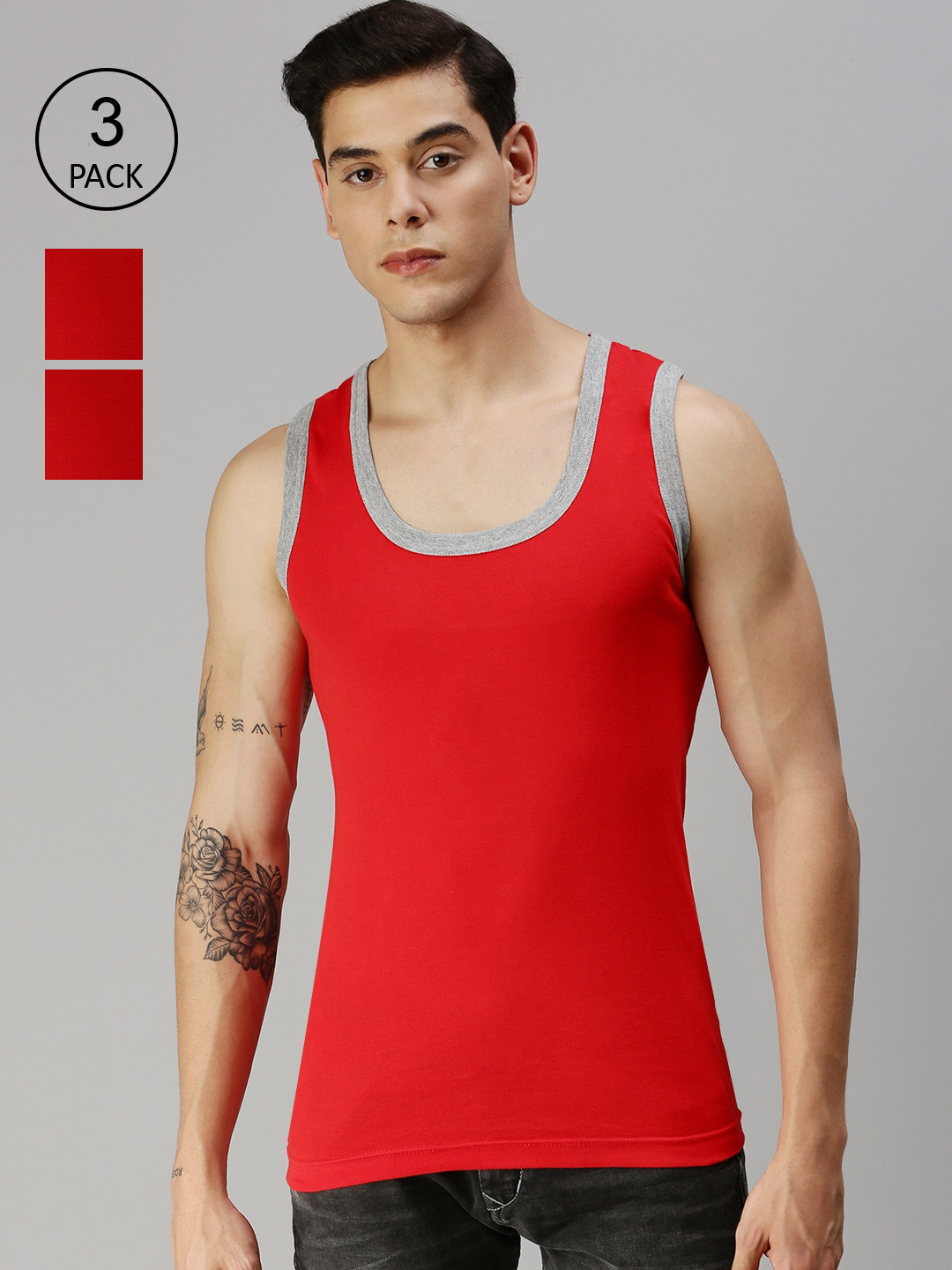 Buy ONN Men Pack Of 3 Solid Innerwear Gym Vest ONN_141_RD_XS_3PC ...