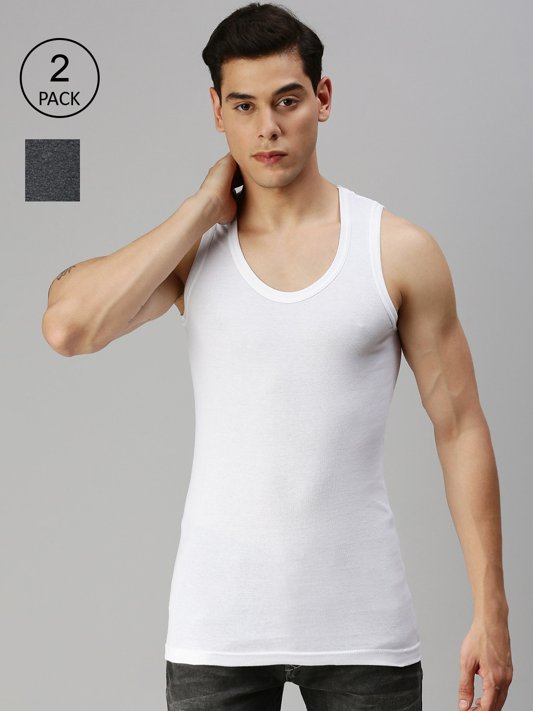 Buy ONN Men Pack Of 2 Solid Pure Cotton Vests - Innerwear Vests for Men ...