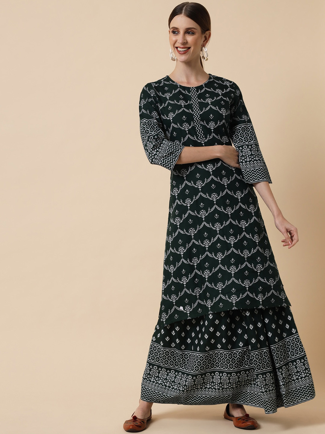 Buy Meeranshi Women Black Ethnic Motifs Printed Kurti With Skirt ...