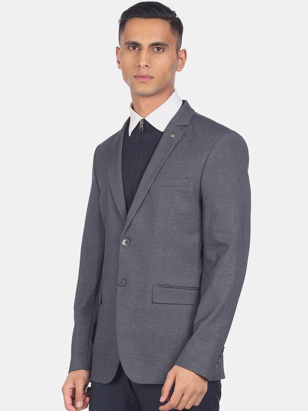 Buy Arrow Men Blue Patterned Slim Fit Single Breasted Formal Blazers ...