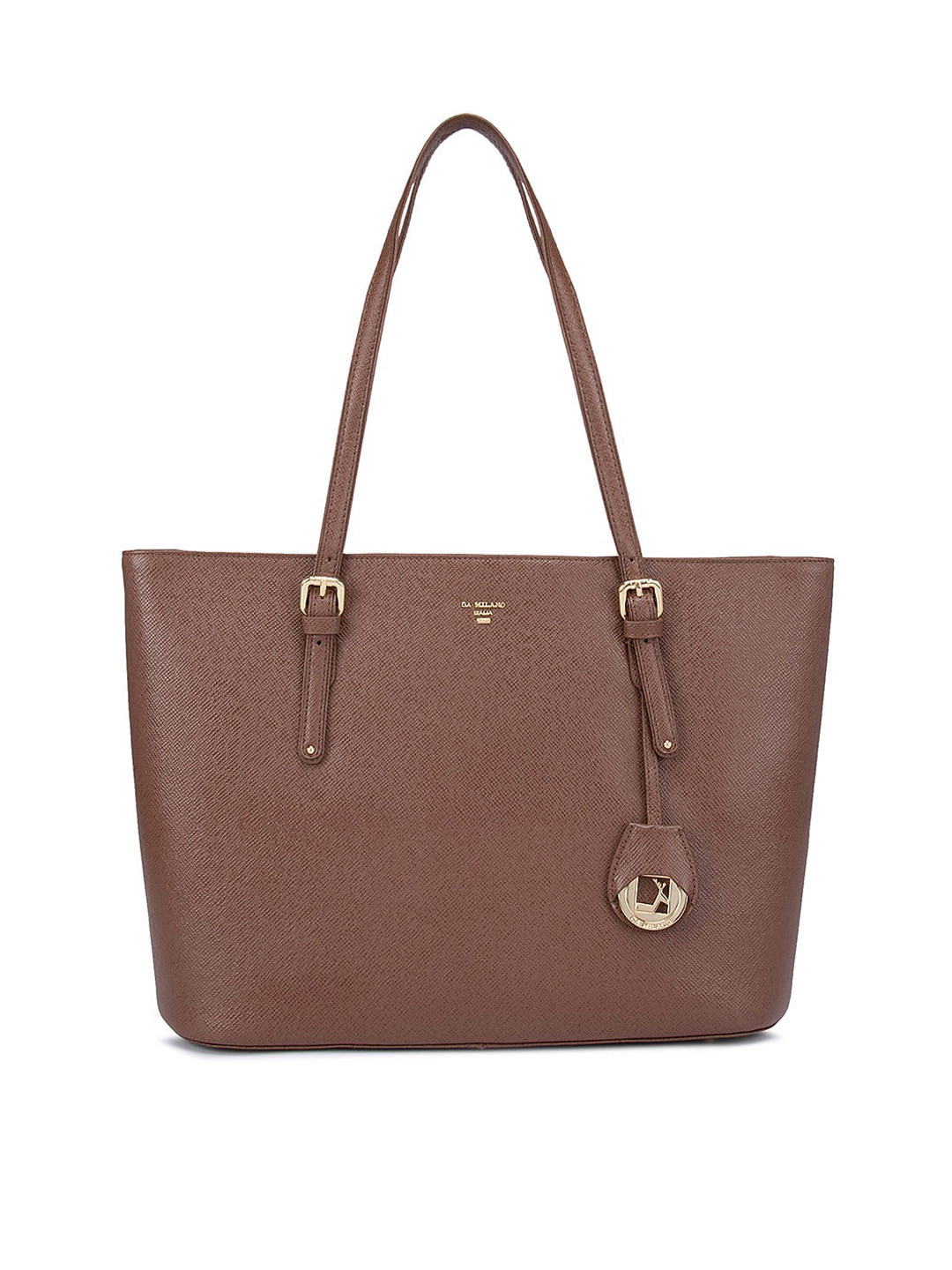 Buy Da Milano Brown Textured Leather Structured Shoulder Bag - Handbags ...
