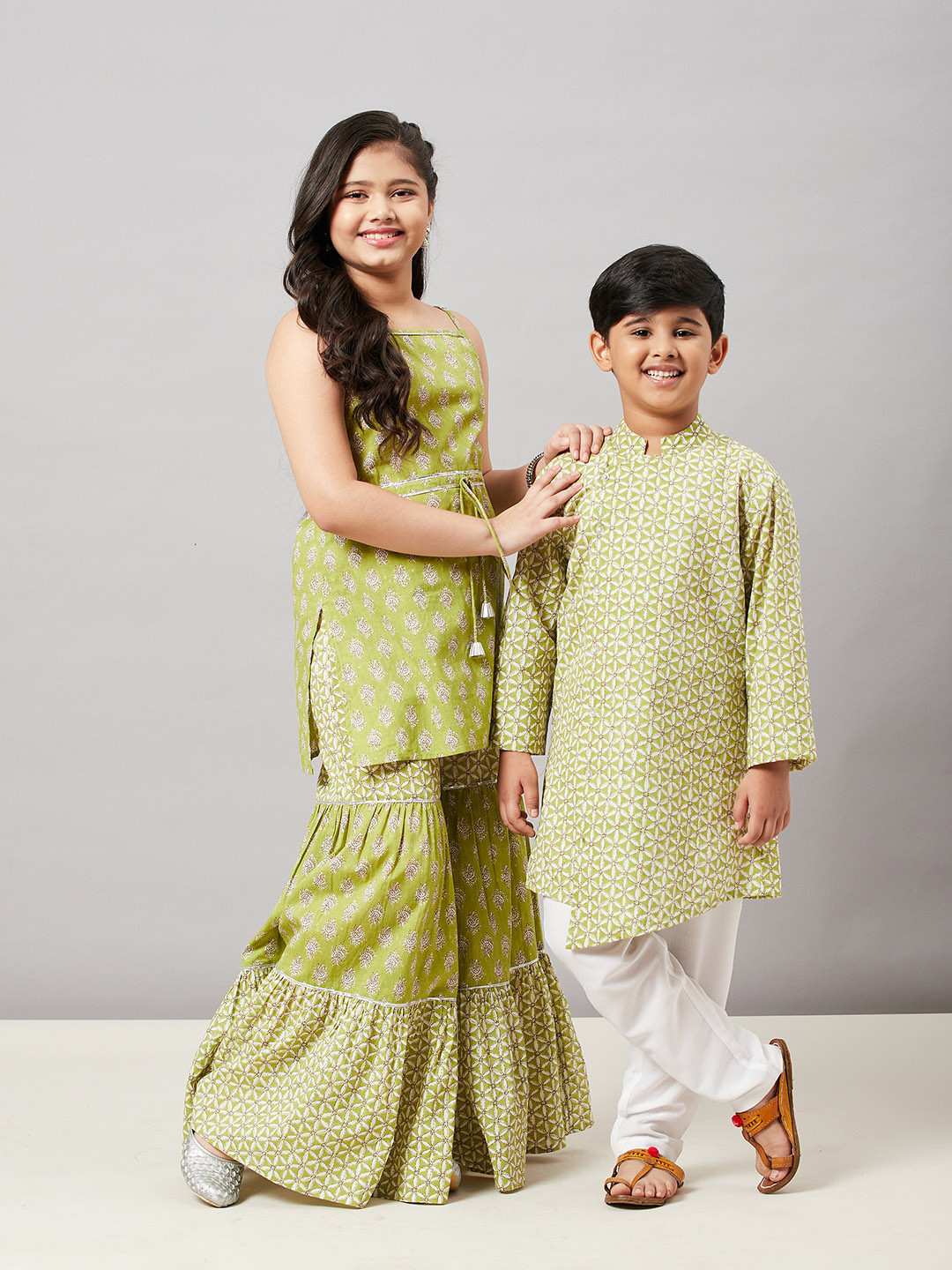 Buy Stylo Bug Girls Green Pure Cotton Kurti With Sharara - Kurta Sets ...