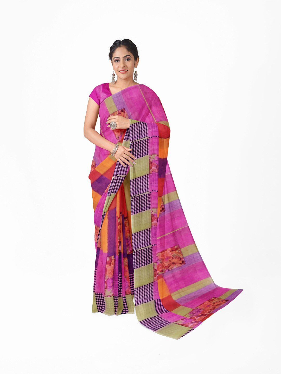 Buy Florence Pink & Purple Floral Pure Georgette Saree - Sarees for ...