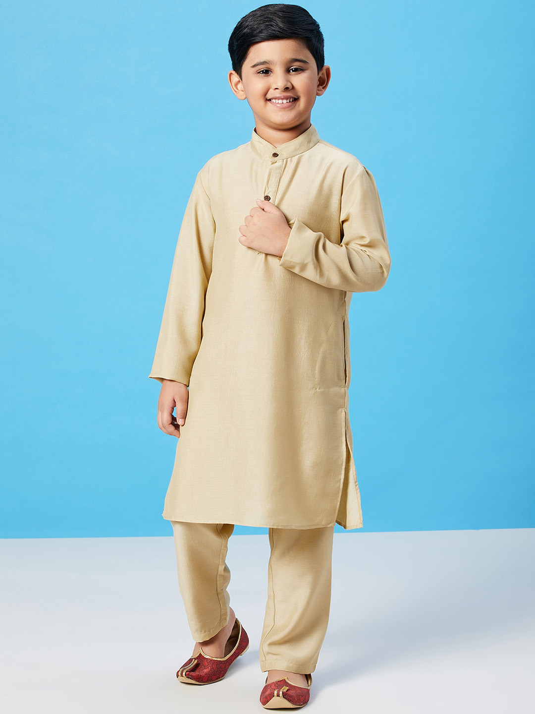 Buy Stylo Bug Boys Gold Toned Kurta With Pyjamas - Kurta Sets for Boys ...