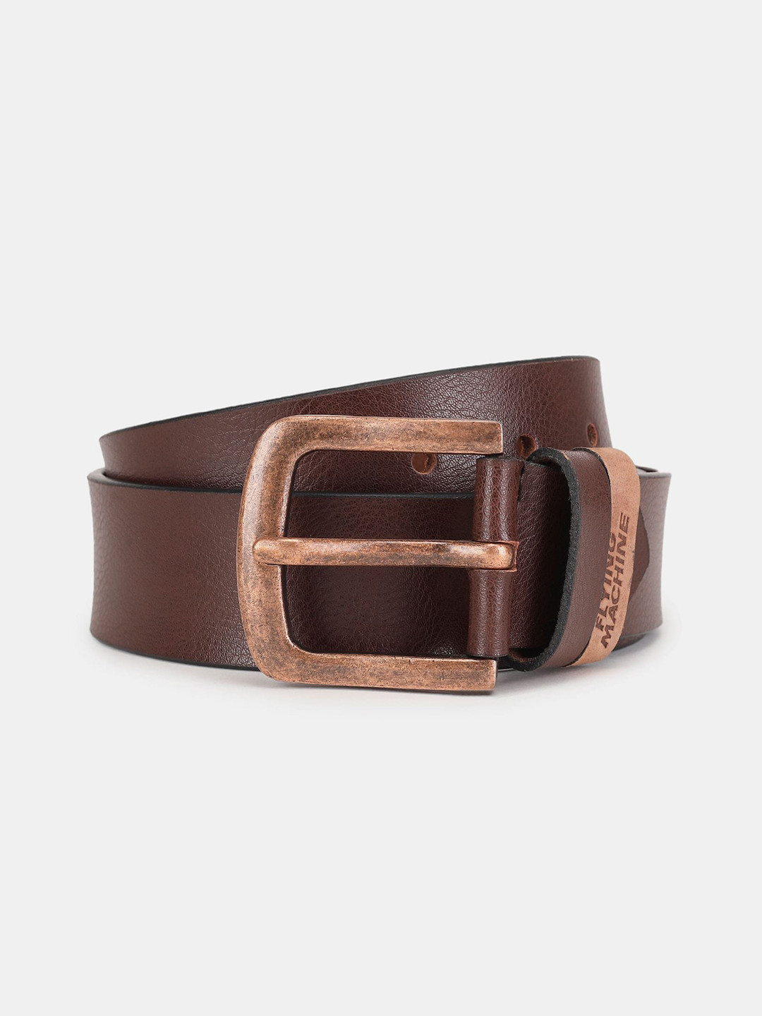 Buy Flying Machine Men's Brown Textured Leather Belt - Belts for Men ...