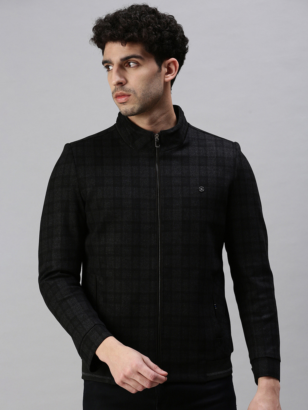 Buy SHOWOFF Men Black Checked Crop Tailored Jacket - Jackets for Men ...
