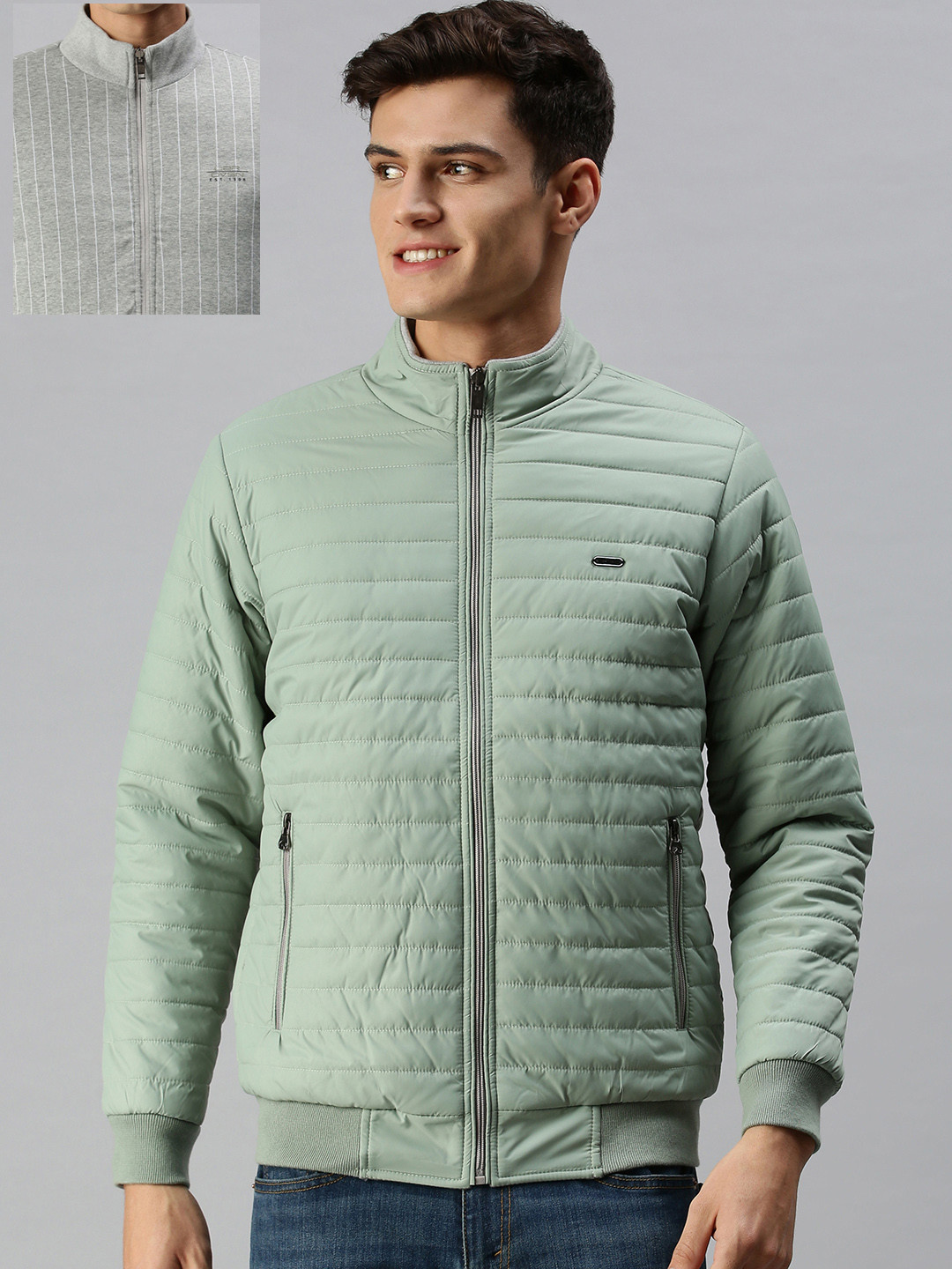 Buy SHOWOFF Men Sea Green Checked Reversible Padded Jacket - Jackets ...