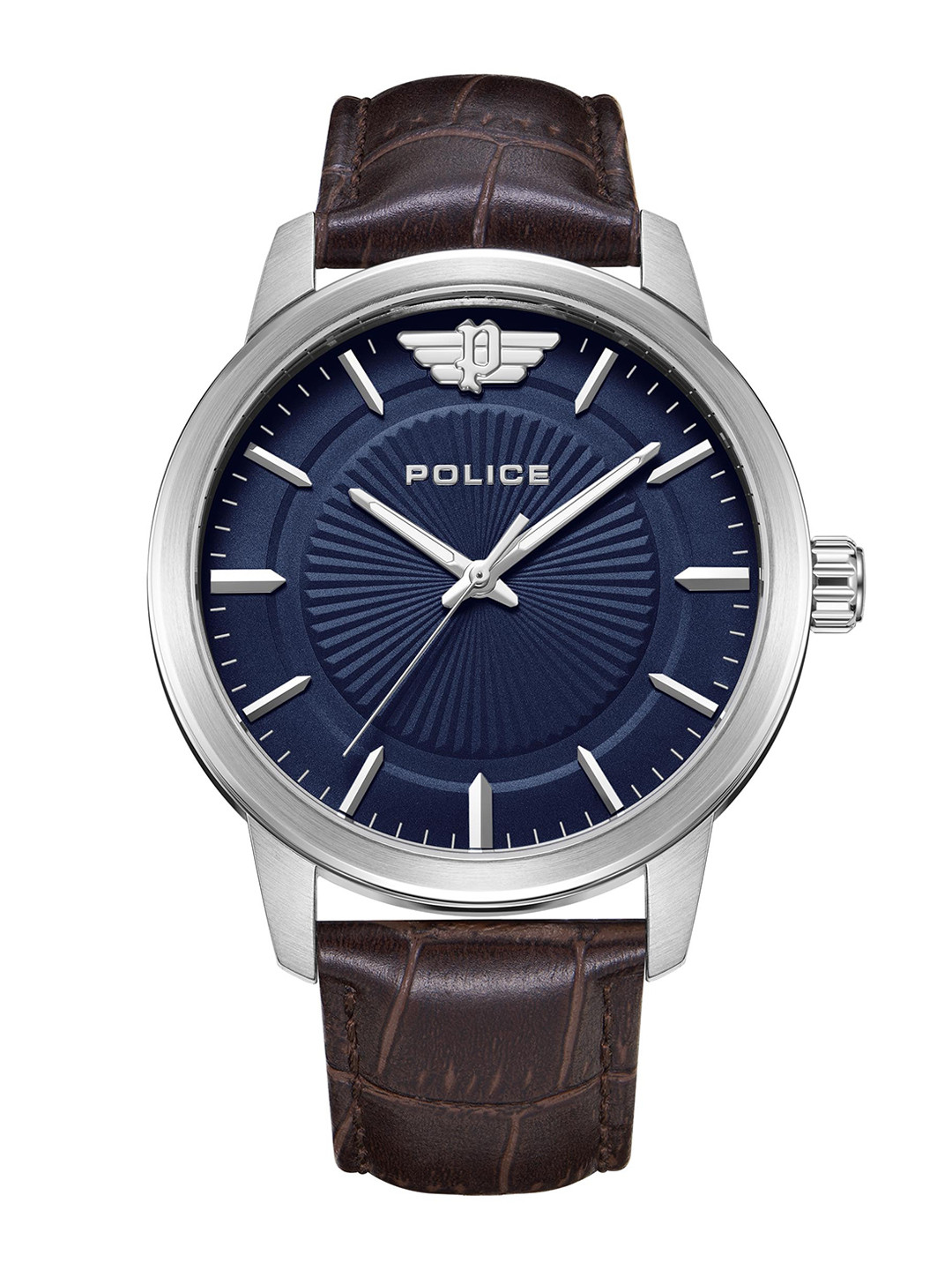 Buy Police Men Blue Dial & Brown Leather Textured Straps Analogue Watch ...