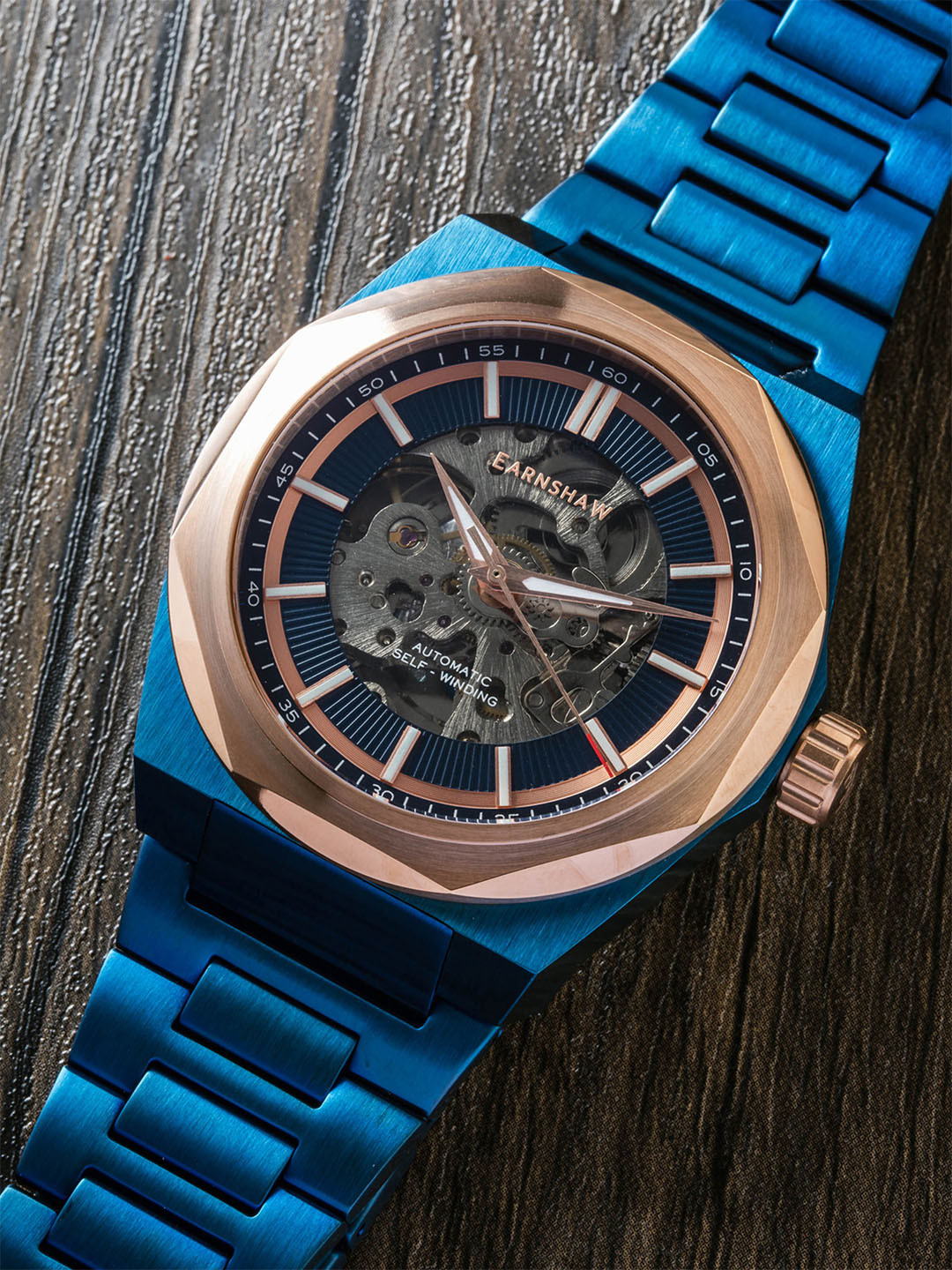 Buy EARNSHAW Men Blue Clark Skeleton Automatic Watch ES 8182 EE ...