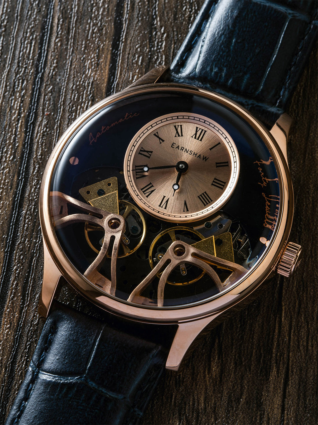 Buy EARNSHAW Scientist Faraday Double Barrel Automatic Rose Gold Dial ...